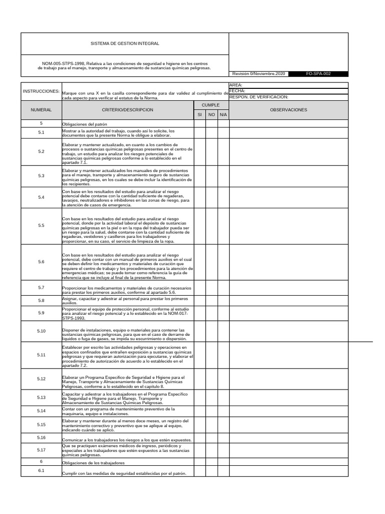 NOM-005-STPS-1998, Relativa A Las Condiciones de Seguridad e Higiene en ...