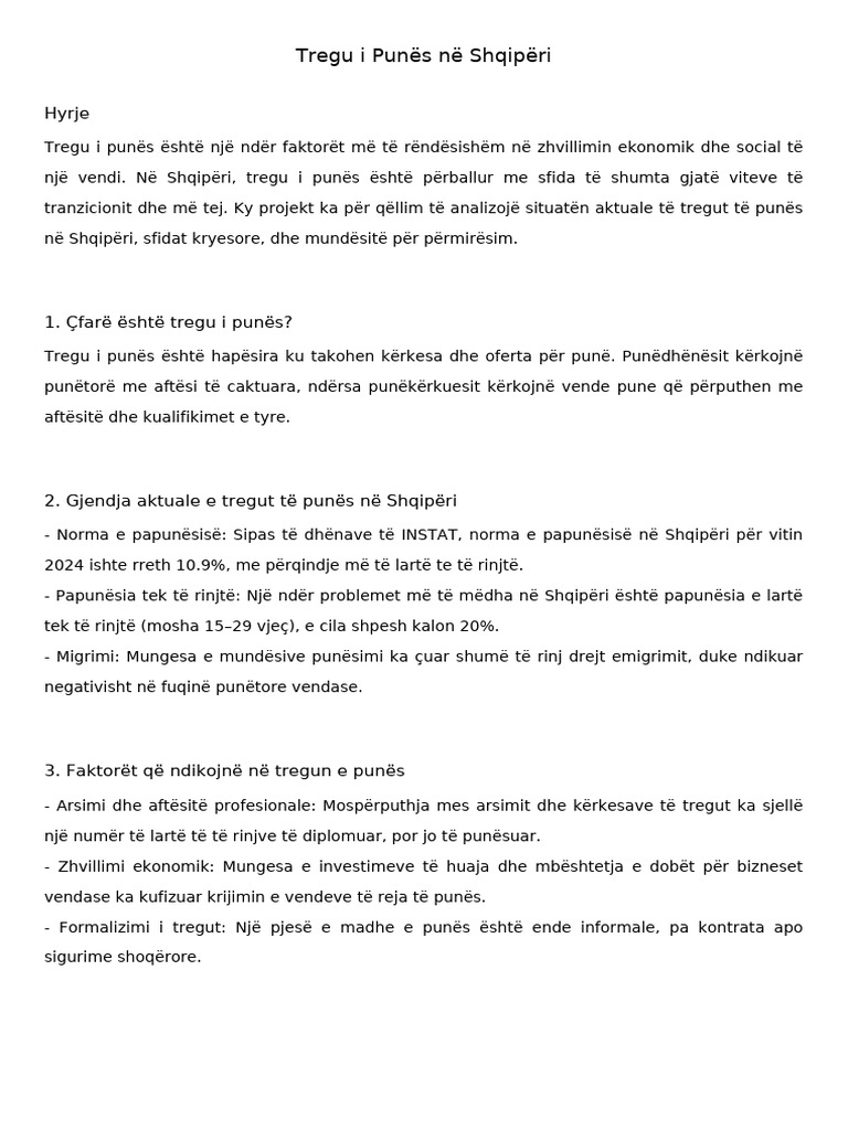 Tregu I Punes Ne Shqiperi | PDF