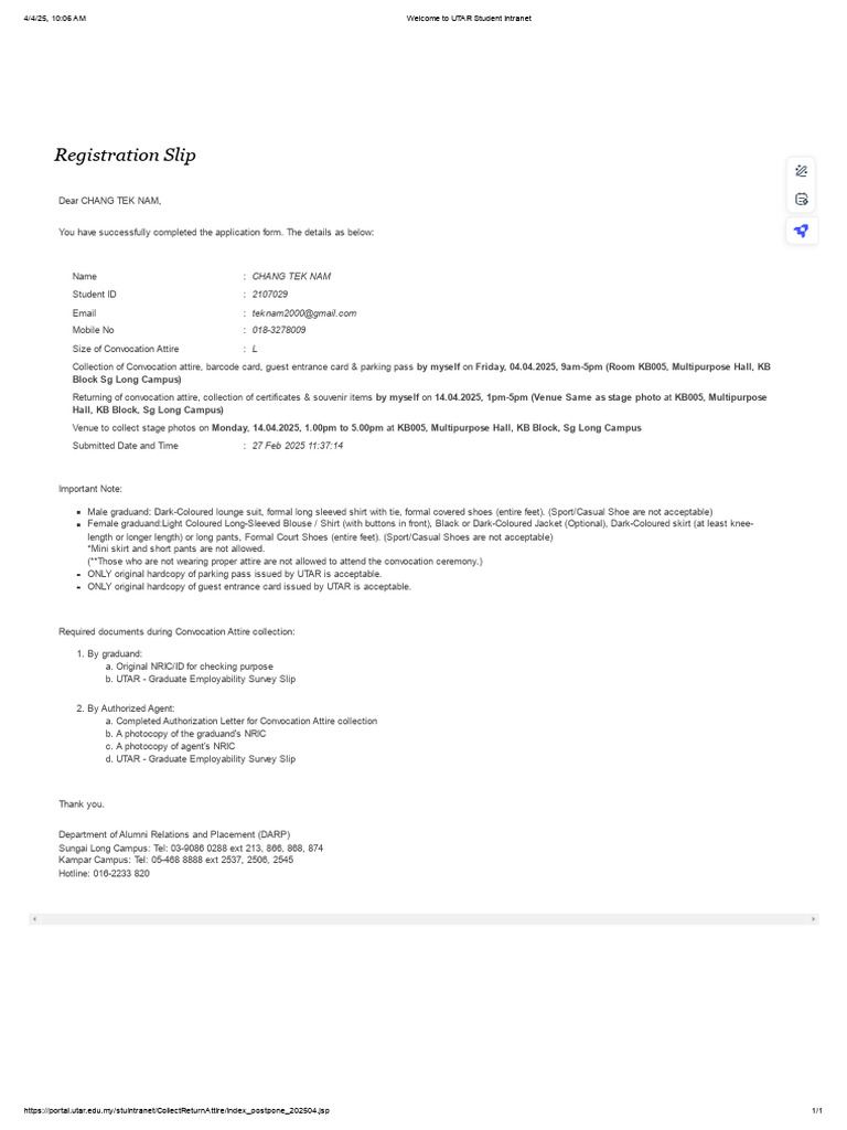 Welcome To UTAR Student Intranet | PDF | Human Appearance | Softlines ...