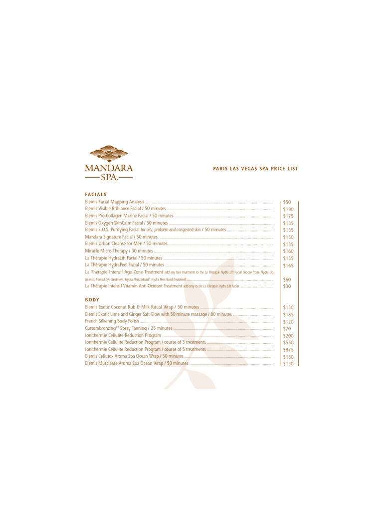 Elemis & Mandara Spa Treatments | PDF | Beauty | Integumentary System
