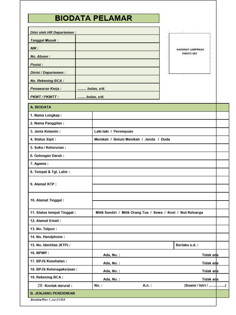 Formulir Biodata | PDF