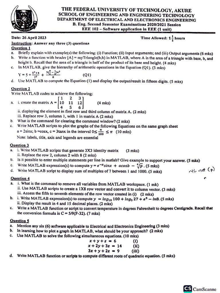 EEE 102 Past Questions | PDF