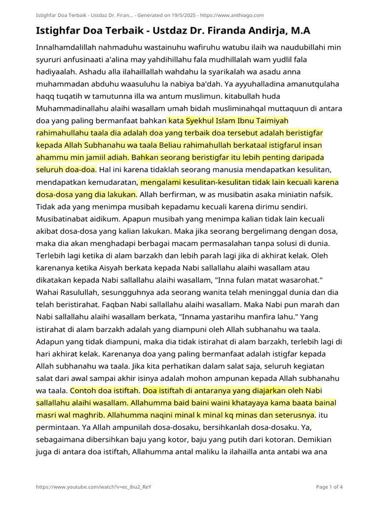 Istighfar Doa Terbaik Ustdaz-19-05-2025 | PDF