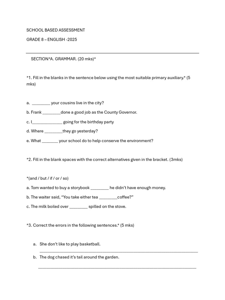 Grade 8 English Assessment Questions | PDF | Poetry | Plural
