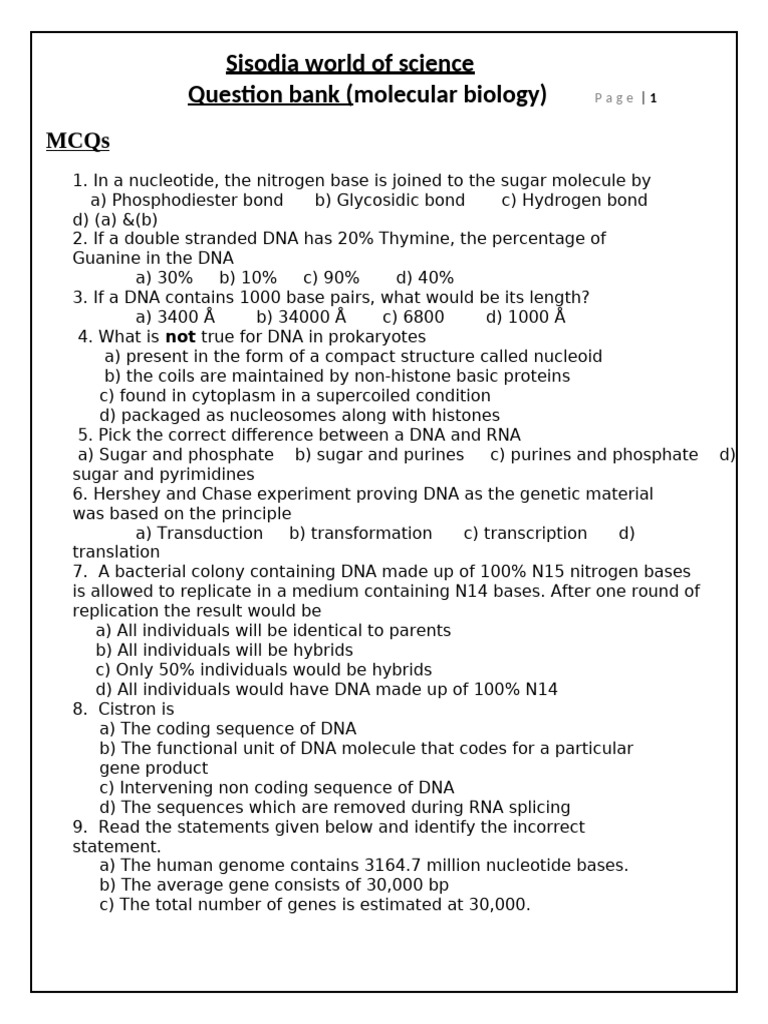 Question Bank - Chapter 6 | PDF | Dna | Gene