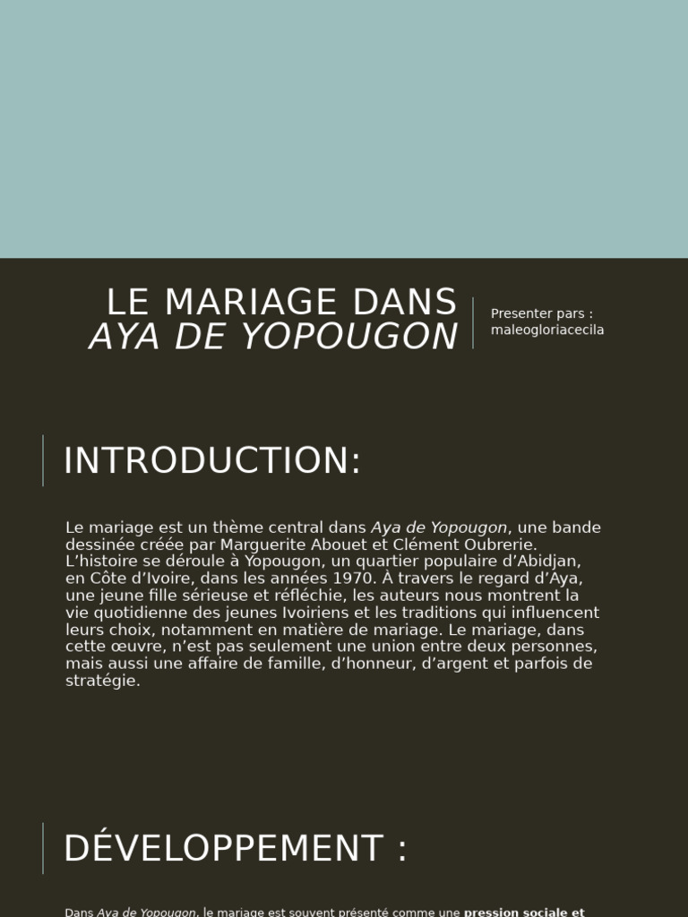 Le mariage dans Aya de Yopougon | PDF | Mariage | Côte d'Ivoire