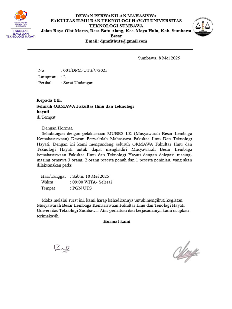 Surat Undangan Ormawa | PDF