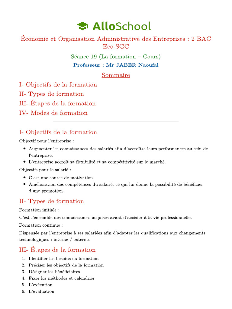 Seance 19 La Formation Cours 4 | PDF