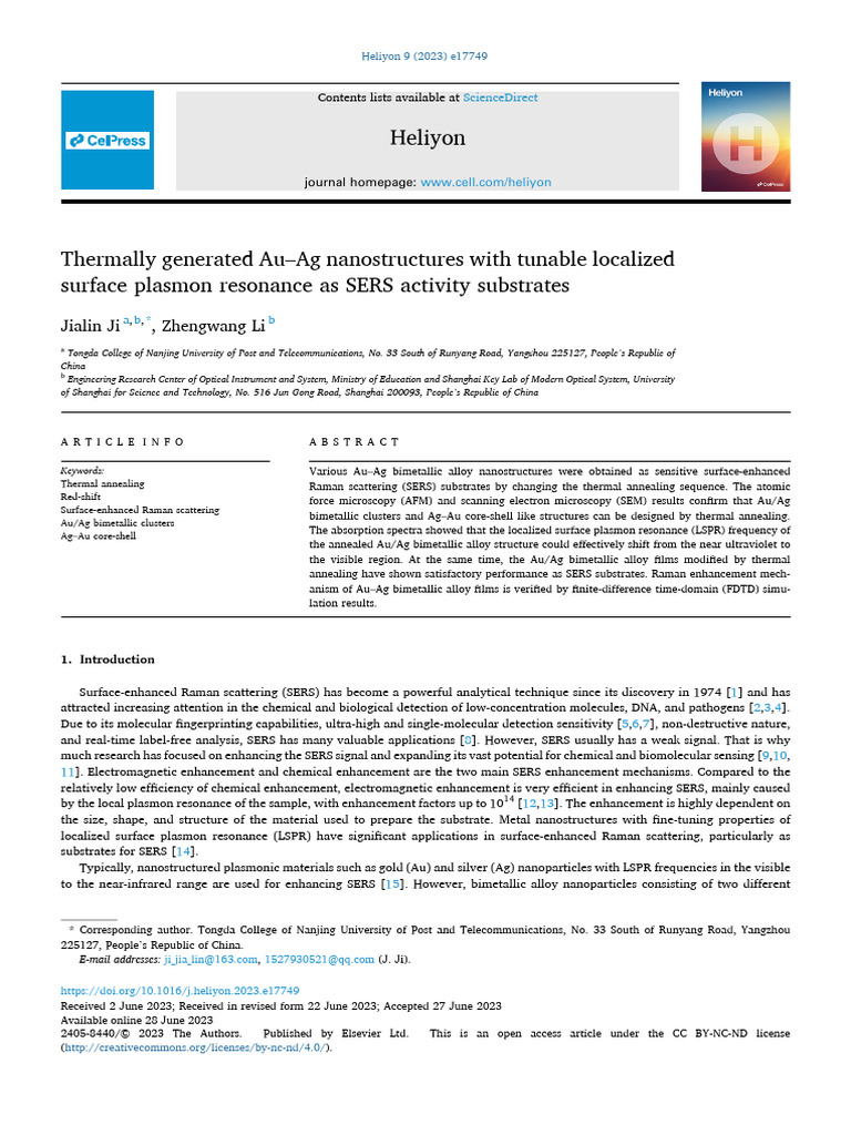 Thermally Generation of Plasmonic Substrates | PDF | Surface Plasmon ...