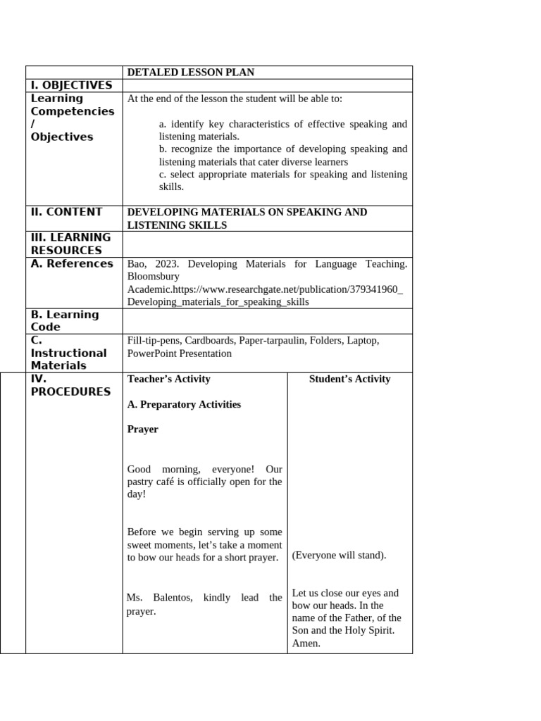 Detaled Lesson Plan Sir Plong G 3 | PDF | Fluency | Second Language