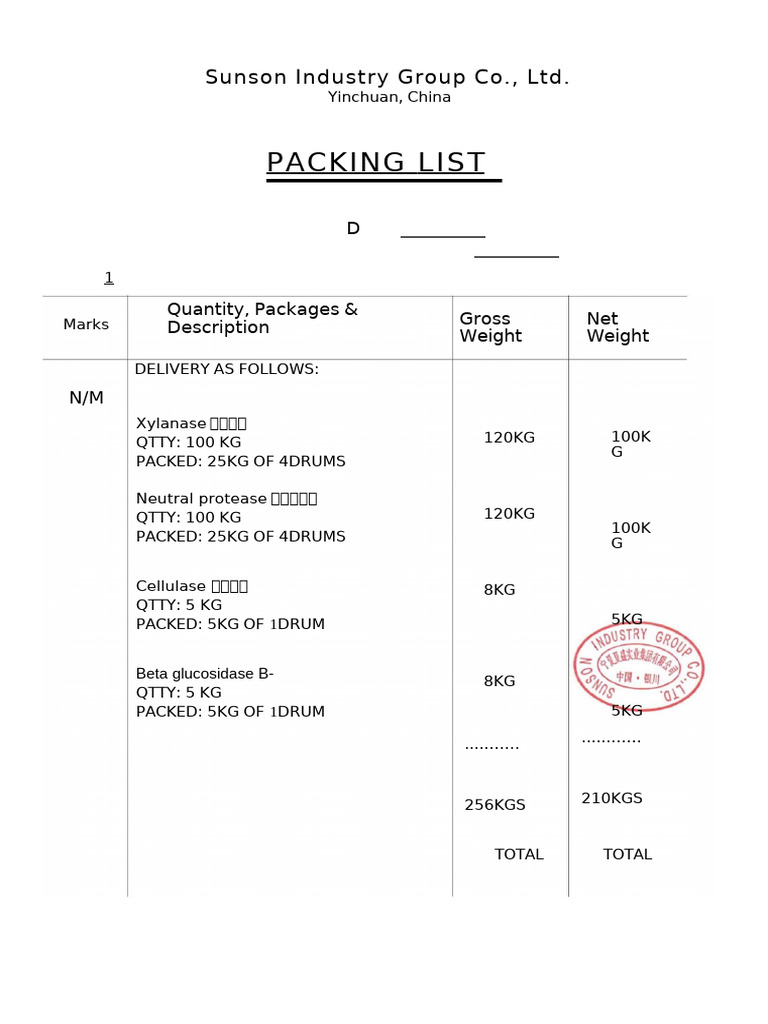 装箱单packing list 4 copy 2 | PDF