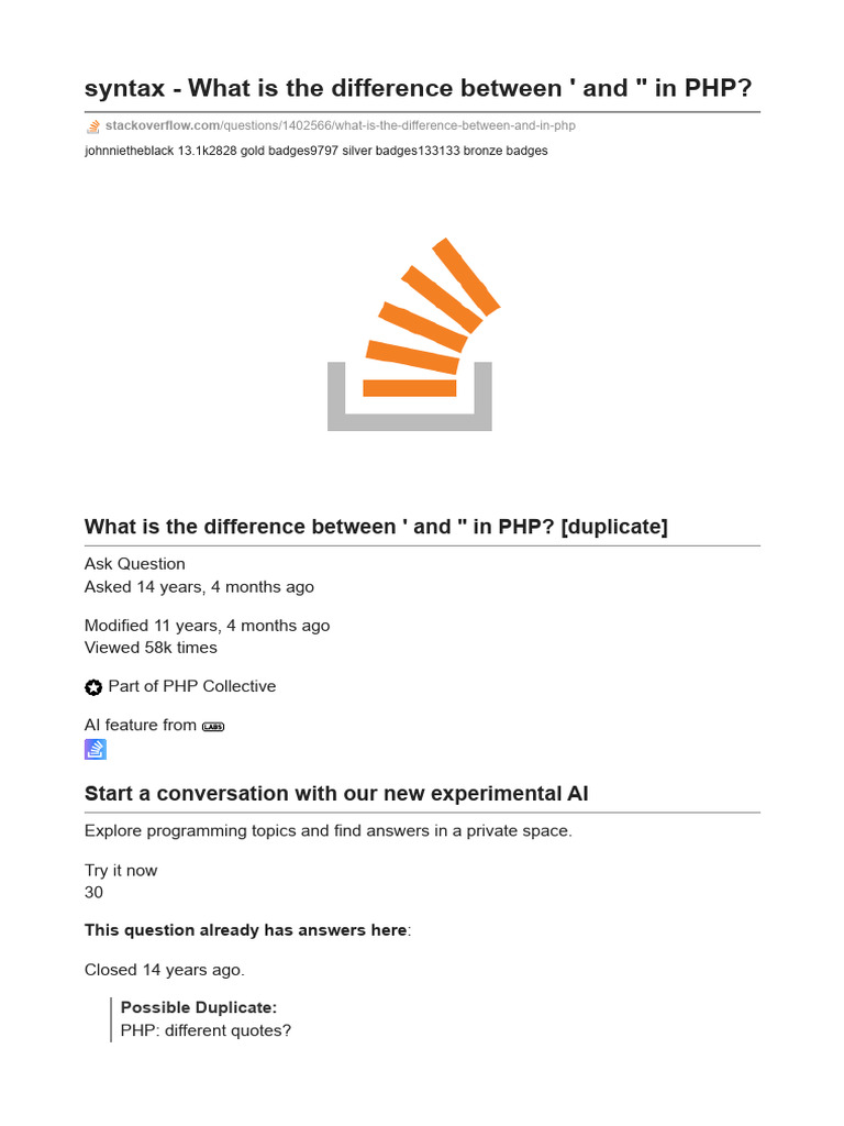 What Is The Difference Between And In Php Stack Overflow Pdf Php Computer Programming