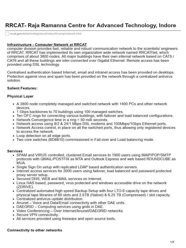 RRCAT Indore Network Infrastructure Overview | PDF | Computer Network ...