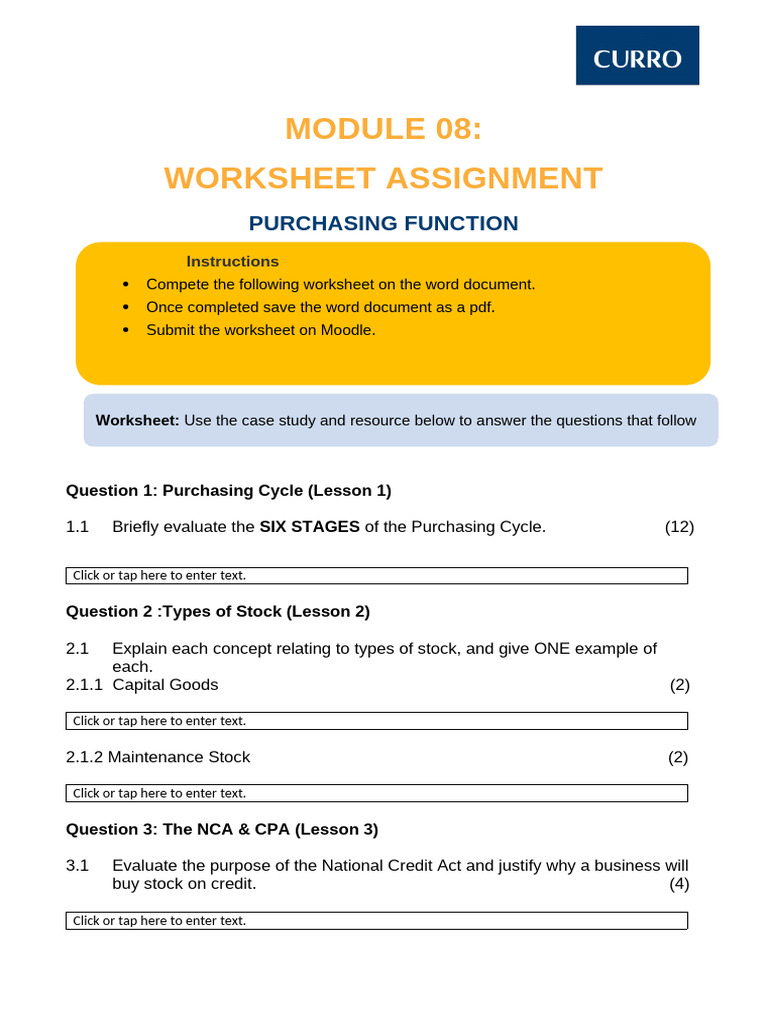 M08 Worksheet Assignment GR11 IEB | PDF
