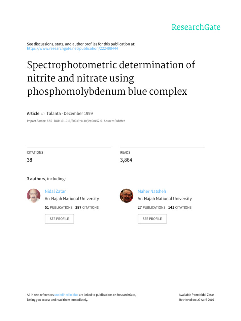 Spectrophotometric Determination of Nitrate and Nitrine-2 | PDF ...