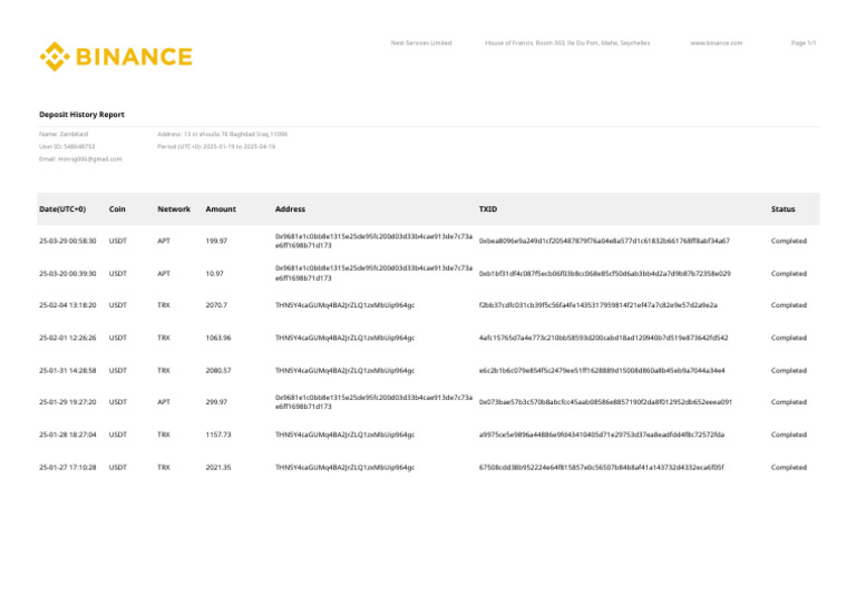 Binance Deposit History Report 2025-5-21!9!53 | PDF