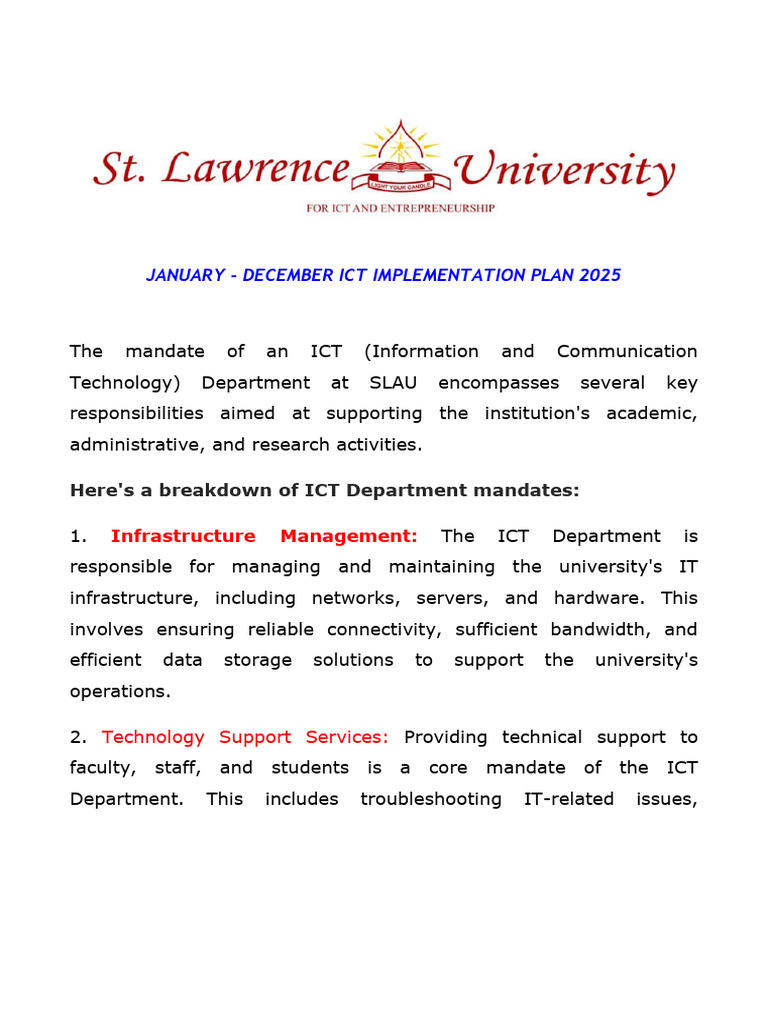 2025 ICT Implementation Plan Overview | PDF | Educational Technology ...