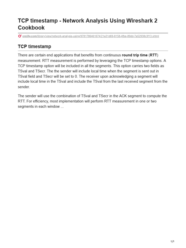 TCP Timestamp - Network Analysis Using Wireshark 2 Cookbook | PDF