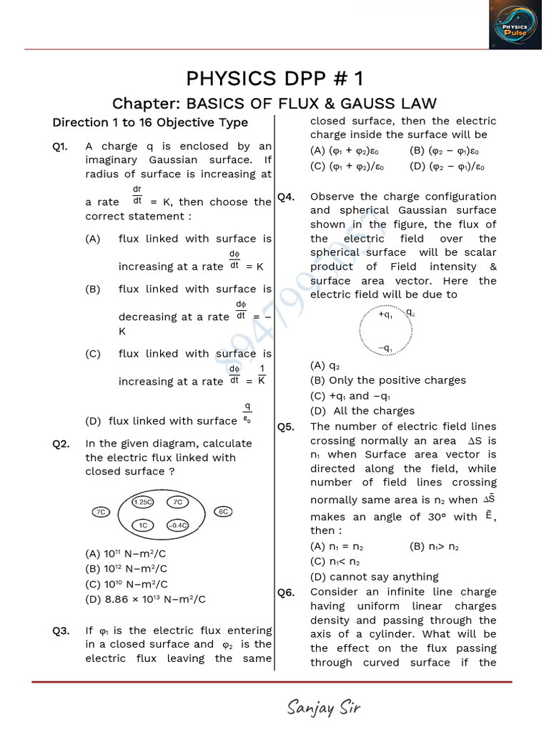 19 Updated Sz1 Electrostatics Dpp | PDF | Flux | Physics