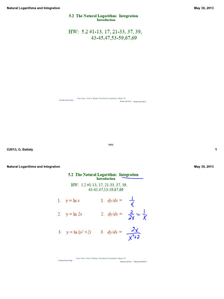 Natural Logarithm Integration Guide | PDF | Integral | Mathematical ...