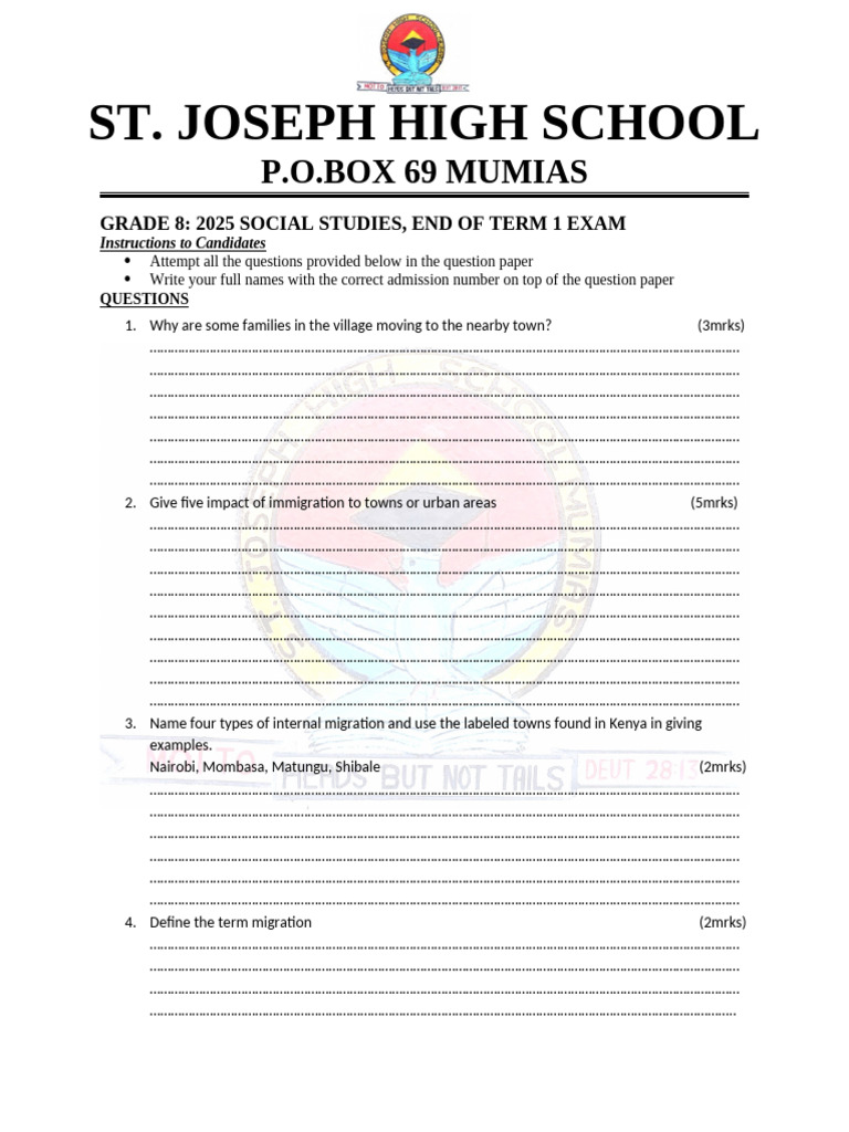 Grade 8 Social Studies Exam 2025 | PDF