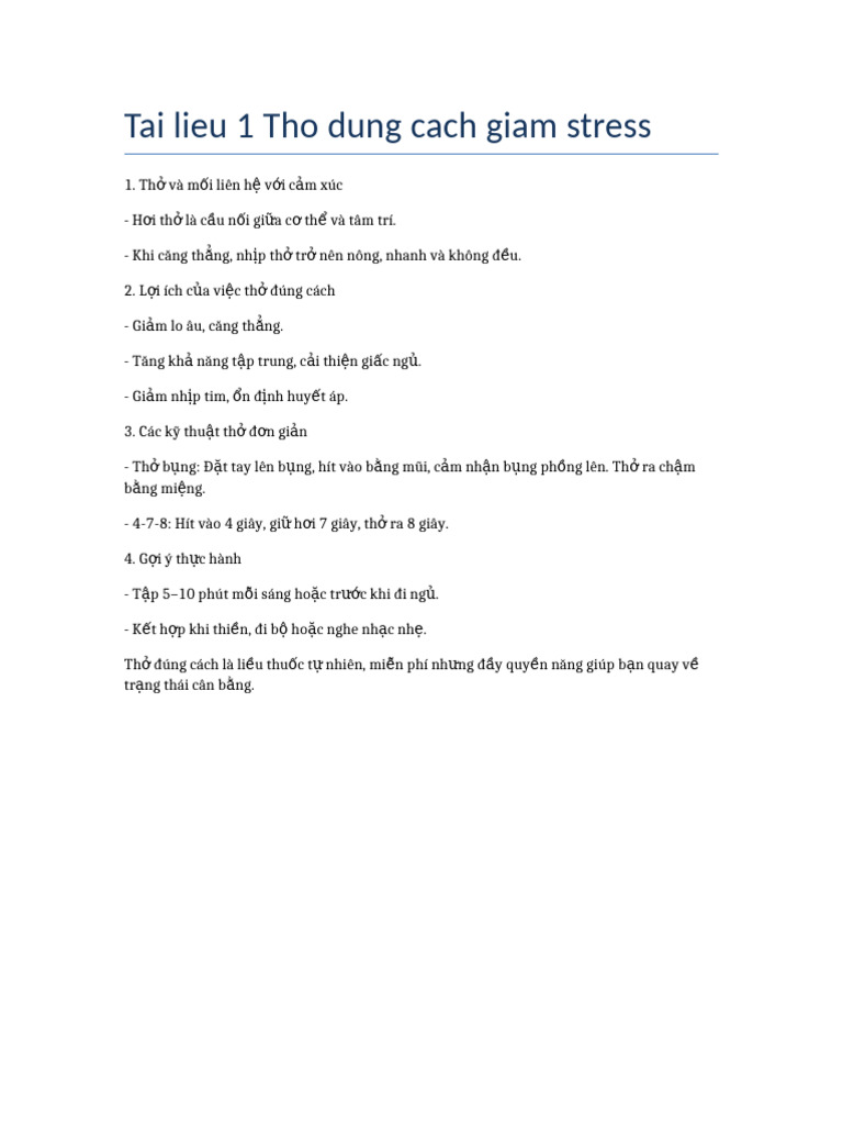Tai Lieu 1 Tho Dung Cach Giam Stress | PDF