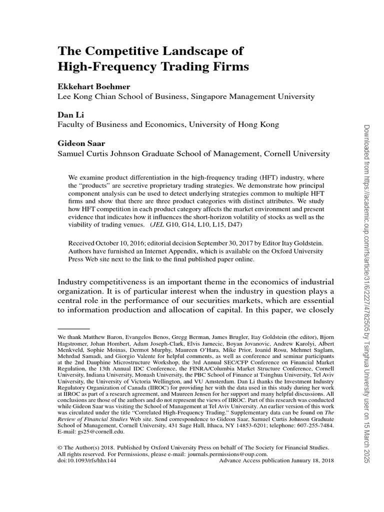 The Competitive Landscape of | PDF | High Frequency Trading | Principal Component Analysis