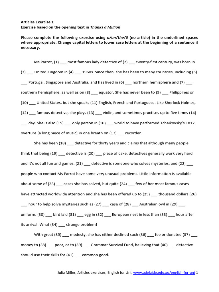Articles Exercise for Uni Students | PDF | Noun | Linguistics