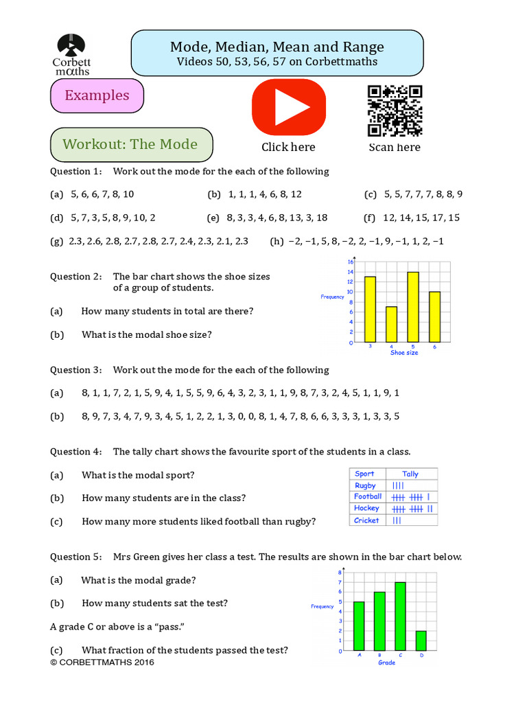 Mode, Median, Mean, and Range Exercises | PDF | Mean | Analysis