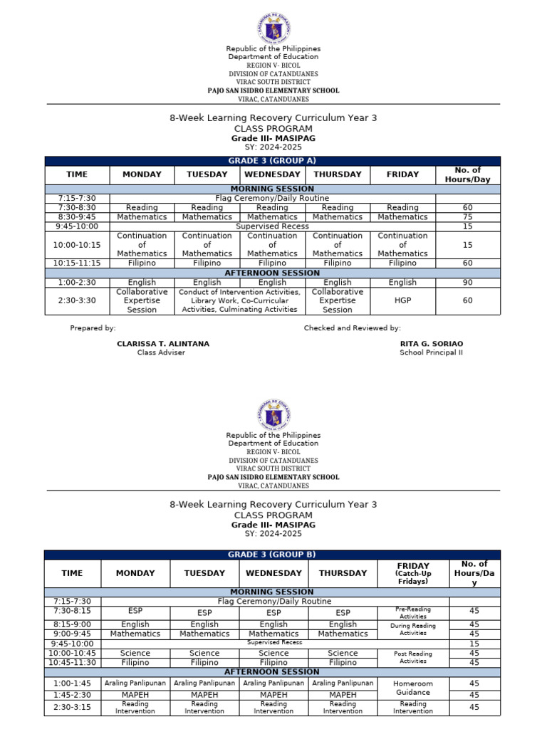 8WK LRC Class Program Grade 3 | PDF