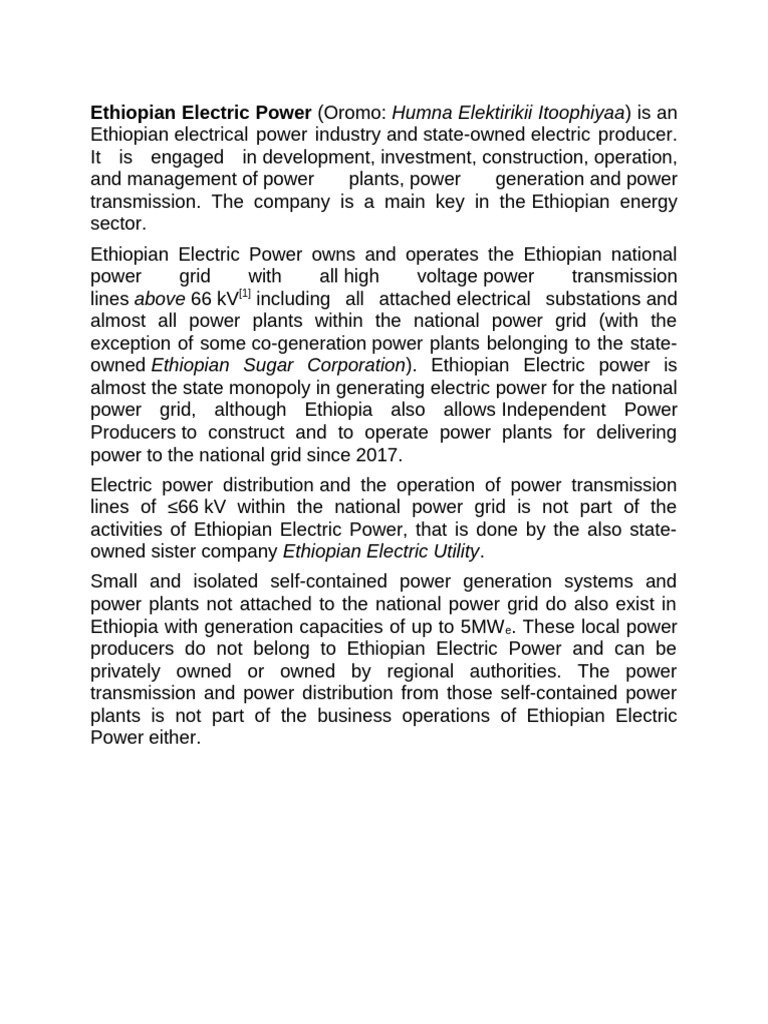 Ethiopian Electric Power | PDF