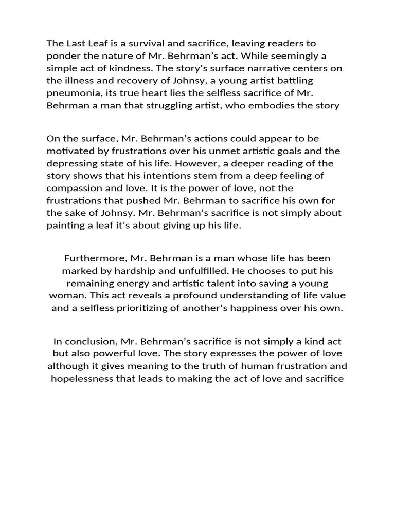 The Last Leaf Is A Survival and Sacrifice | PDF