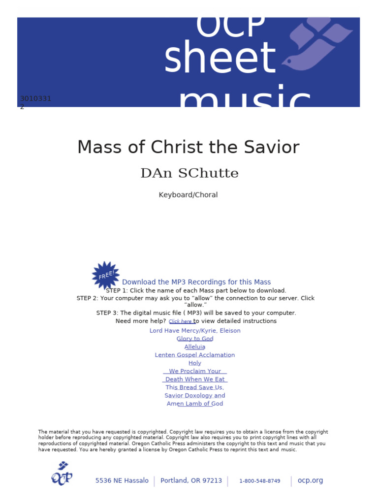 Mass of Christ The Savior Dan Schutte | PDF | Christian Worship And Liturgy | Catholic Liturgy