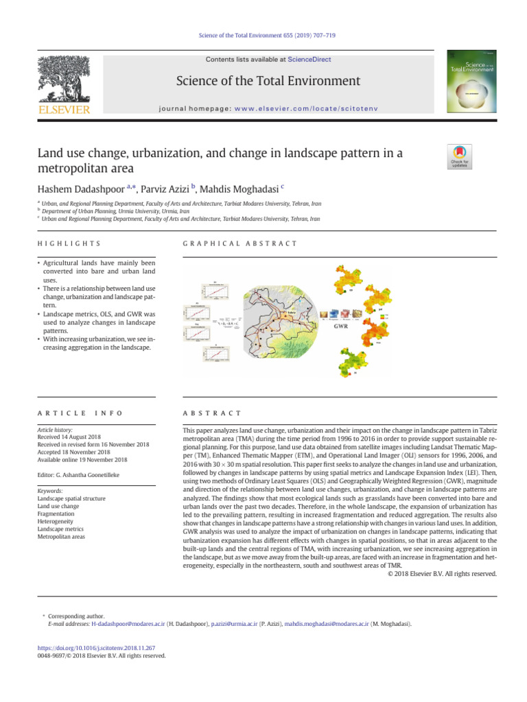 Land Use Change, Urbanization, and Change in Landscape Pattern in A ...