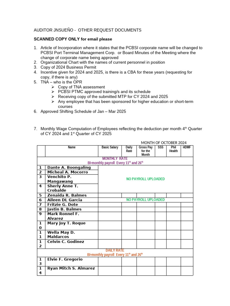 Additional Document For JNSueño Audit Areas | PDF | Payroll | Business