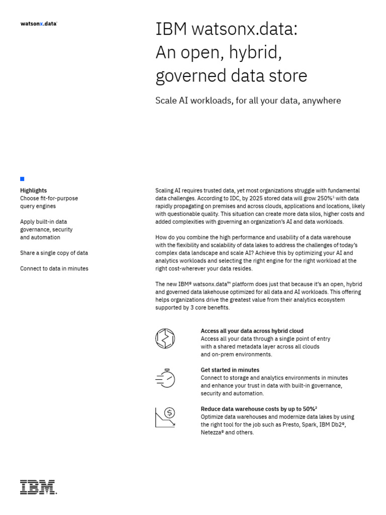 IBM Watsonx - Data - An Open, Hybrid, Governed Data Store | PDF | Cloud ...