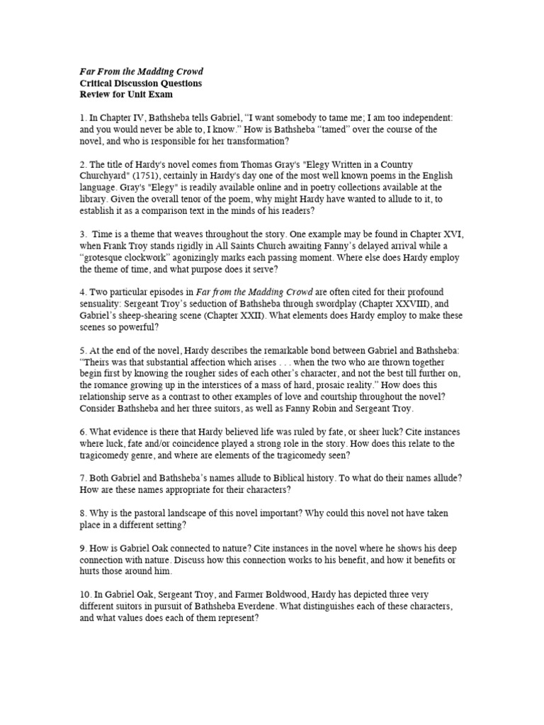 Far From The Madding Crowd - Critical - Discussion - Questions | PDF ...