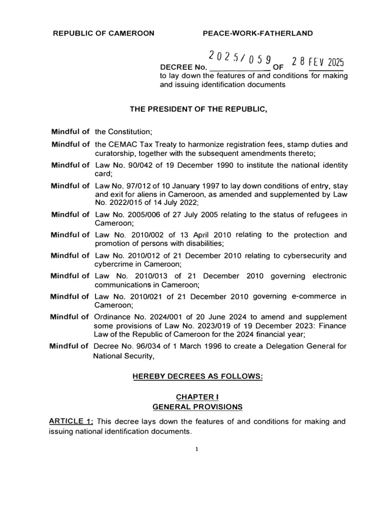 Decree No. 2025-059 of 28 February 2025 To Lay Down The Features of and ...