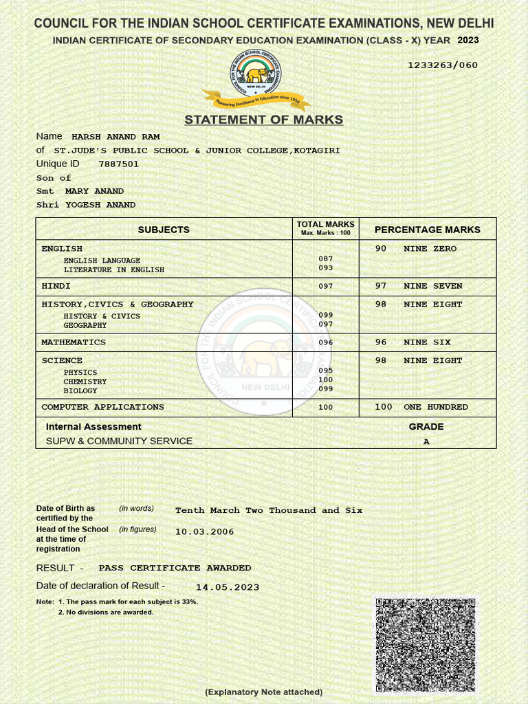 Class 10 Marksheet-Compressed-Compressed - Compressed | PDF