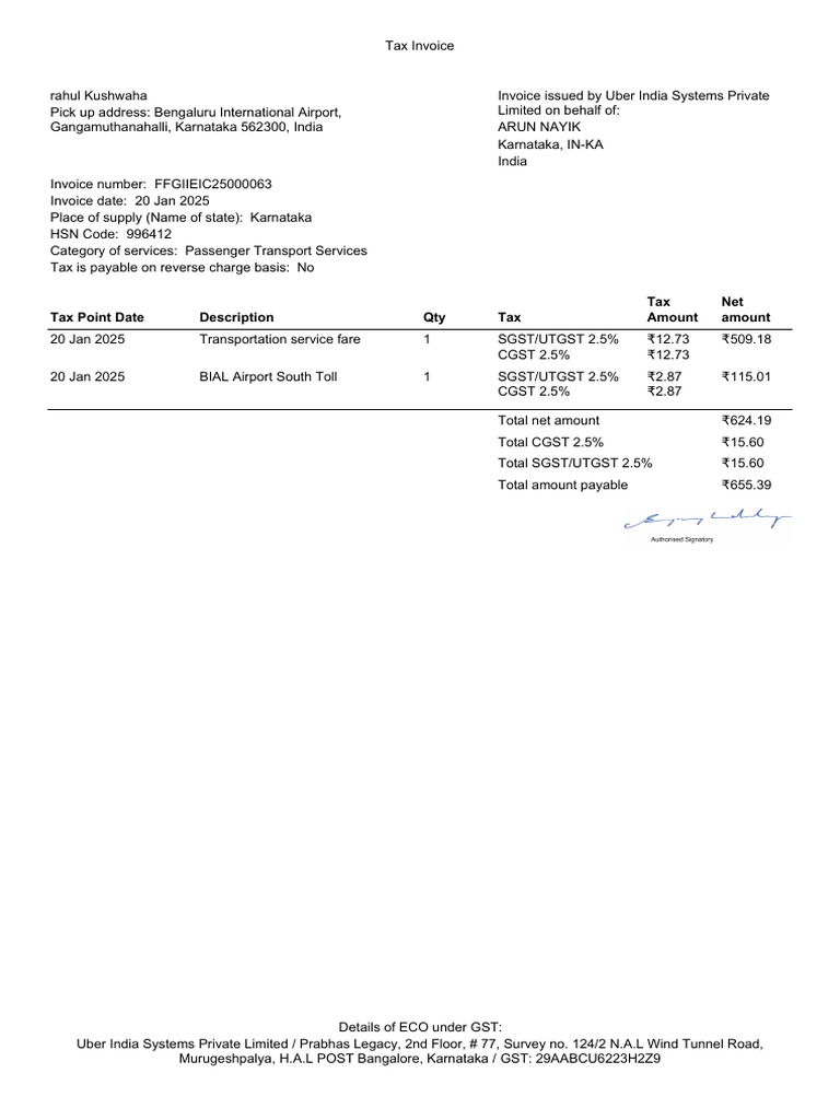 Uber Invoice for Transportation Services | PDF