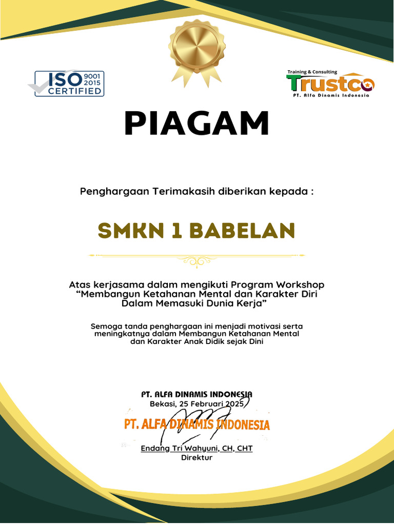 Piagam SMK BKM 2 Bekasi (25 Feb 2025) | PDF