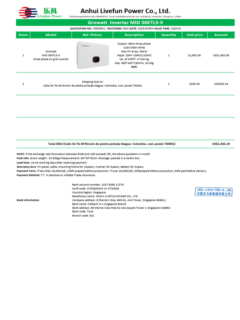 Quotation-Growatt Inverter(2025-05-08 19_12_56) | PDF | Electricity ...