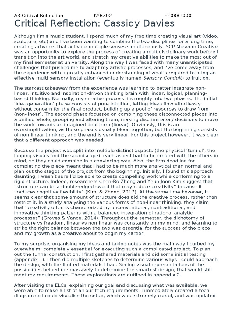 Multidisciplinary Art Project Reflection | PDF | Creativity | Experience