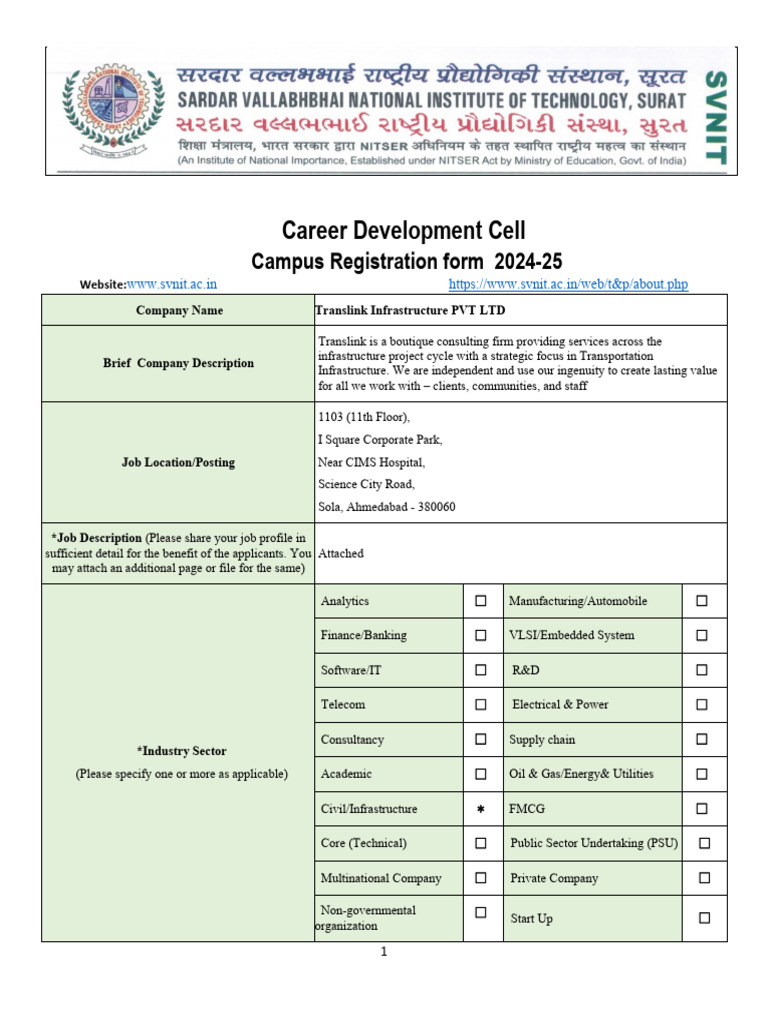 SVNIT Campus Registration Form - 2025 | PDF | Economies