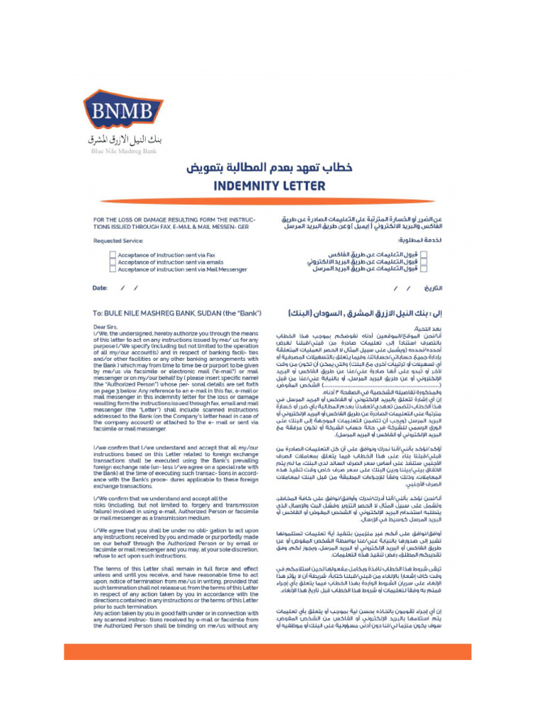 Indemnity Letter | PDF