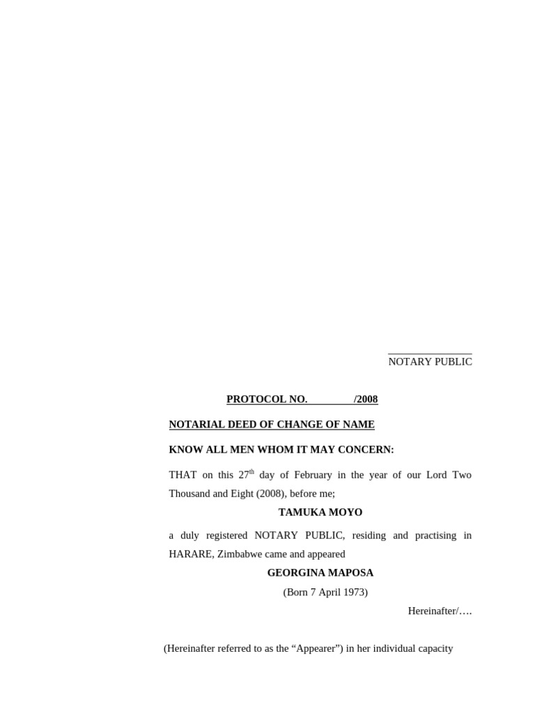 Change of Name - Georginai Maposa | PDF