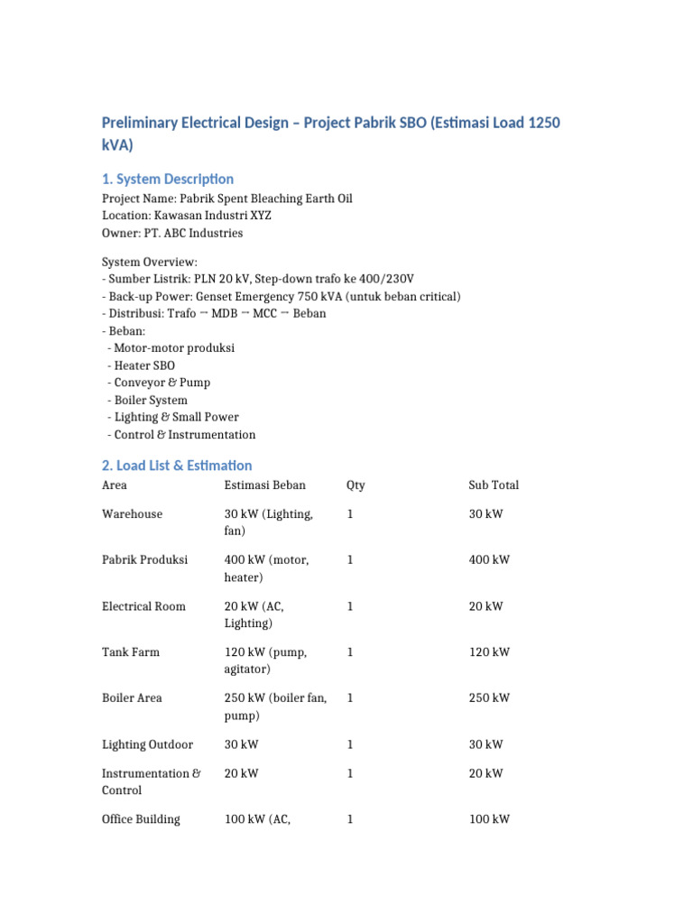 Preliminary Design Electrical SBO | PDF | Transformer | Energy Technology