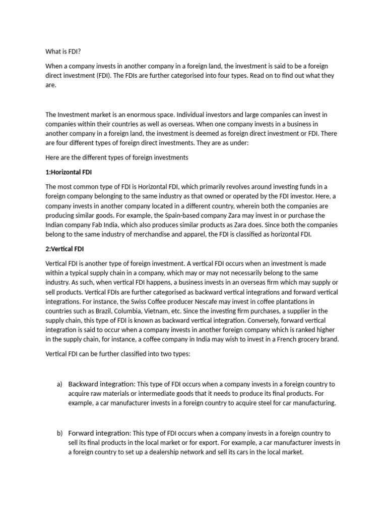 Types of Foreign Direct Investment | PDF | Foreign Direct Investment ...