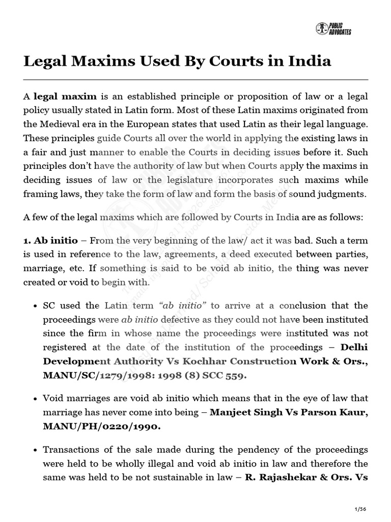 The legal maxims that are utilized by courts in India.-min | PDF | Mens ...