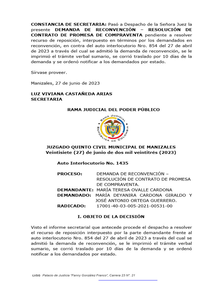 008 Auto Resuelve Recurso Reposicion Repone 202100531 | PDF | Justicia | Crimen y violencia